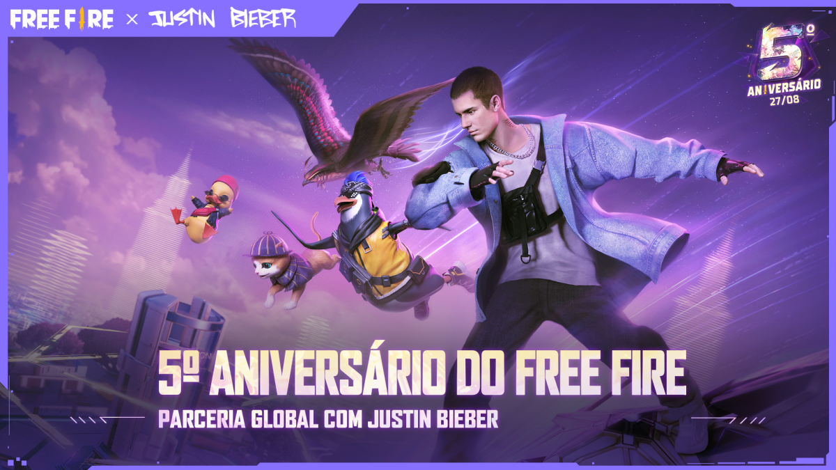 Aniversário de 5 anos do Free Fire terá parceria com Justin Bieber e ...
